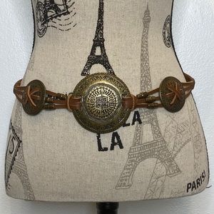 Vintage | Accessories | Vintage 9s Rope Belt Aztec Emblems Real Leather ...